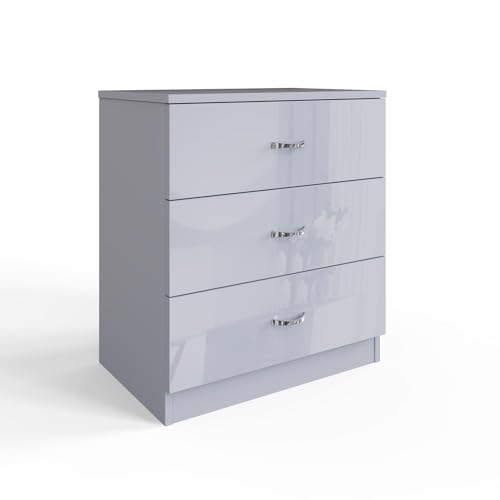 FWStyle Grey Gloss 3 Drawer Chest. Large drawers. Matt Grey Frame. W60 ...