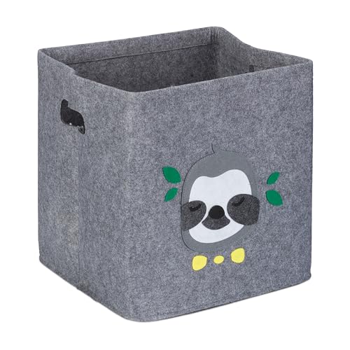 Relaxdays Storage Box for Kids, Sloth Design, Toy Basket Made of Felt ...