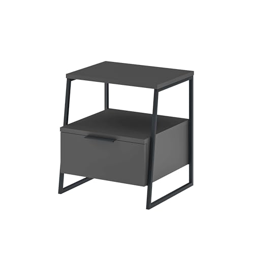FWStyle 1 Door Bedside Table Cabinet Modern Anthracite Grey Black Metal ...
