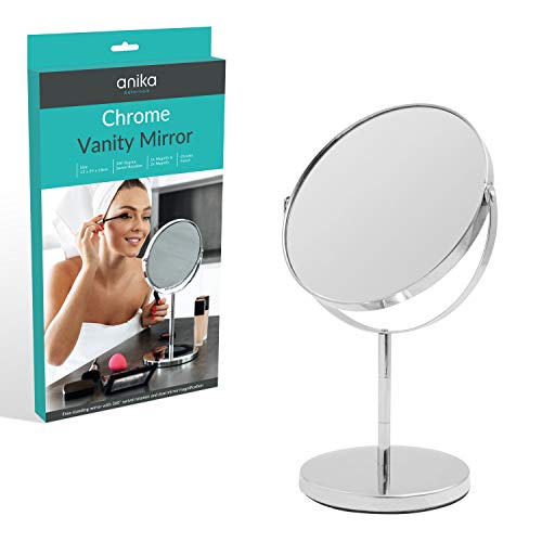 Anika 66959 Chrome Countertop Vanity Mirror - Bathroom/Makeup/Bedroom - 360° Swivel Rotation ...