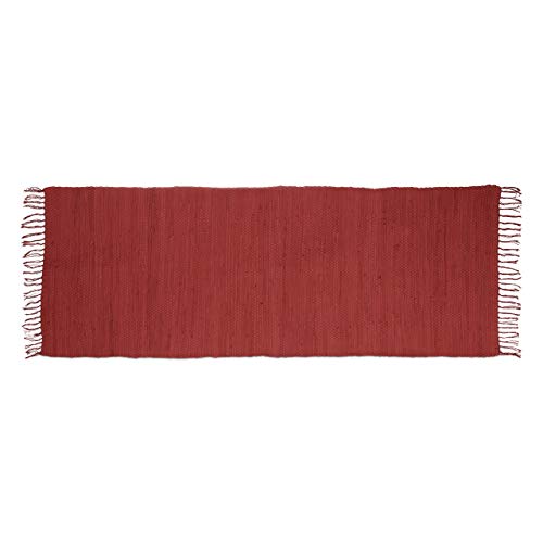 Relaxdays Red Rag Rug 80 x 200 cm with Fringes Made of 100% Cotton ...
