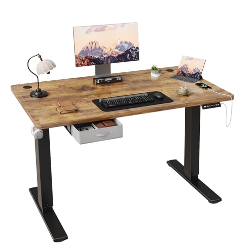 JUMMICO Height Adjustable Electric 140 x 80cm Standing Desk with Drawer ...