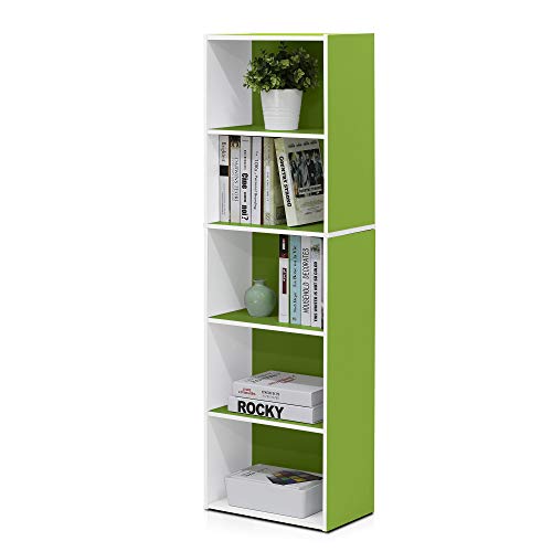 Furinno Luder 5-Tier Reversible Color Open Shelf Bookcase, White/Green ...