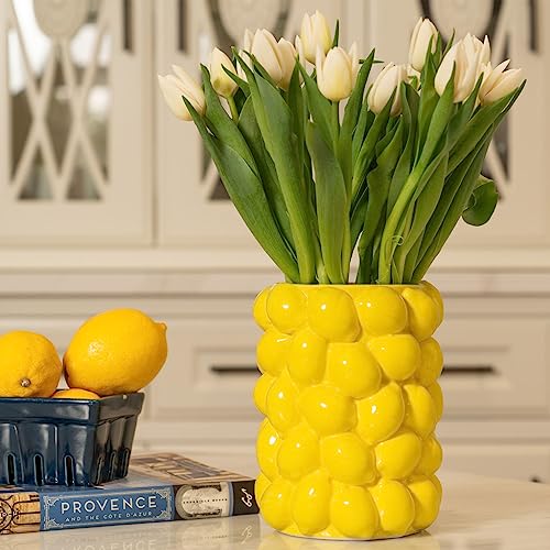 BIEN BEAU Lemon Vase -7 Inch tall Yellow Ceramic Mediterranean Style ...