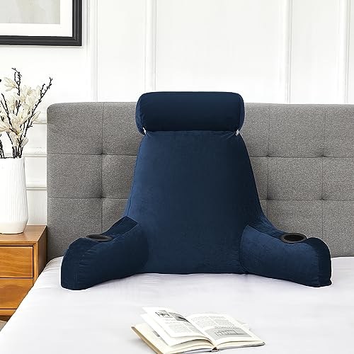 Extra Large Reading Pillow Ultimate Comfort & Support Bed Rest with Cup Holders, Storage Pockets ...