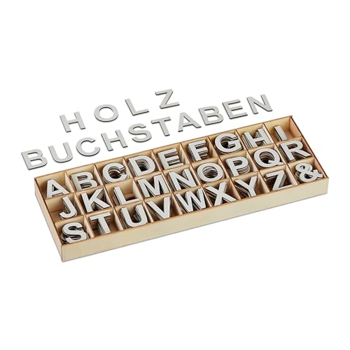 Relaxdays Wooden Letters Set, 324 pcs, Uppercase A-Z, &-signs, with ...