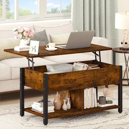 DWVO Adjustable Height Coffee Table, Easy-Lift, 2-Tier Storage, Modern ...