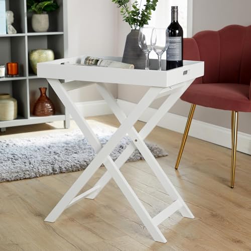 Home Source Butlers Side Table, Portable Wooden Food Drink Serving Tray ...