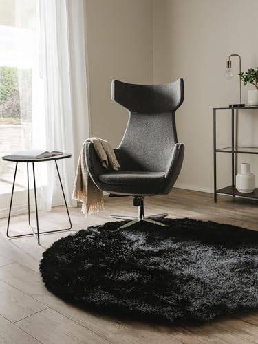 benuta Nest Whisper Deep Pile Rug, Black, Round, 80 cm, Cuddly Soft Rug ...