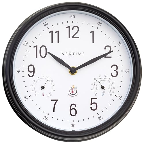 NeXtime Wall Clock (Garden/Inside) 23.5 cm-Time/Temp/Humidity-Black ...