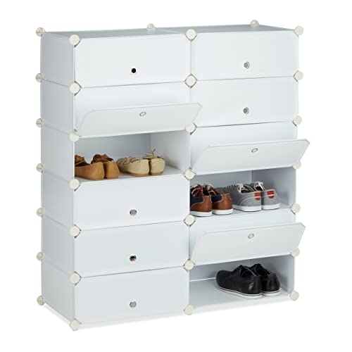 Relaxdays Plastic Shoe Cabinet, Shoe Rack, 12 Compartment Shelving Unit, HWD: 108 x 94 x 37 cm ...
