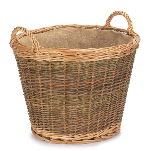 Red Hamper Unpeeled Log Basket with Lining, Wicker, Brown, H45 x W50 x ...