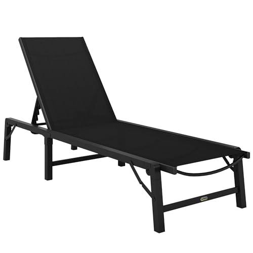 Outsunny Folding Sun Lounger, 5-Position Adjustable Garden Chaise ...