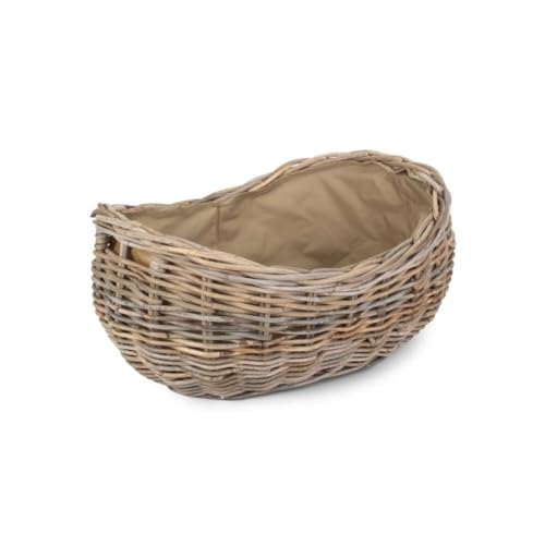 Red Hamper Small Boat Shaped Rattan Log Basket with Hessian Lining by ...