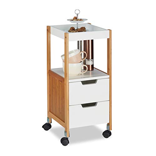 Relaxdays Kitchen Cart with Drawers, Tea Trolley, On Wheels, MDF ...