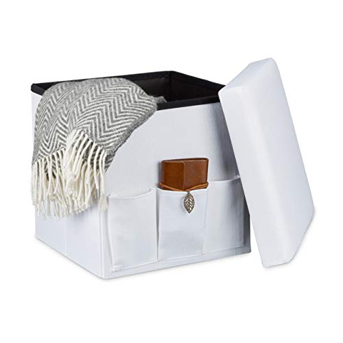 Relaxdays Folding Ottoman Pouffe 38 x 38 x 38 cm Sturdy Seat with 3 ...