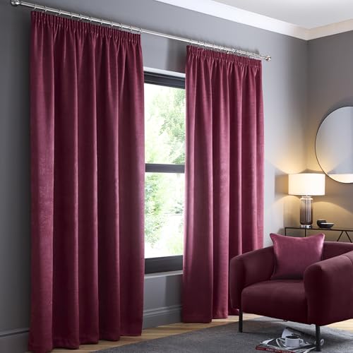 Fusion Thermal Soundproof Curtains – Wine Red Pencil Pleat Drapes W66 x ...