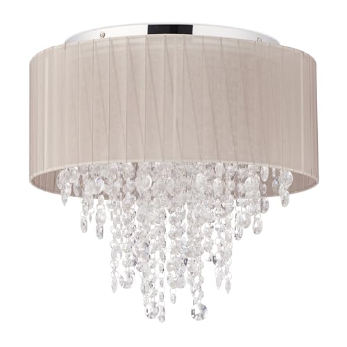 Relaxdays Crystal Chandelier, Organza Ceiling Lamp, G9 Socket, 5 Bulbs ...