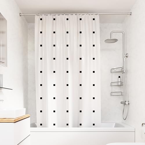 Croydex White Shower Curtain with Black Dots Design - 100% Polyester ...