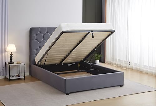 Seconique Madison 5' King Ottoman Gas Lift Storage Bed in Grey Velvet ...