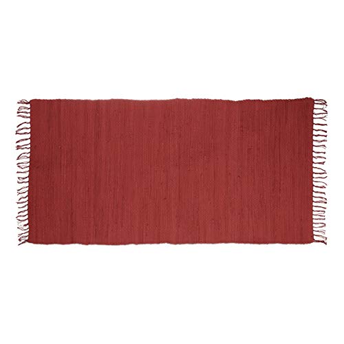 Relaxdays Red Rag Rug 70 x 140 cm with Fringes Made of 100% Cotton ...