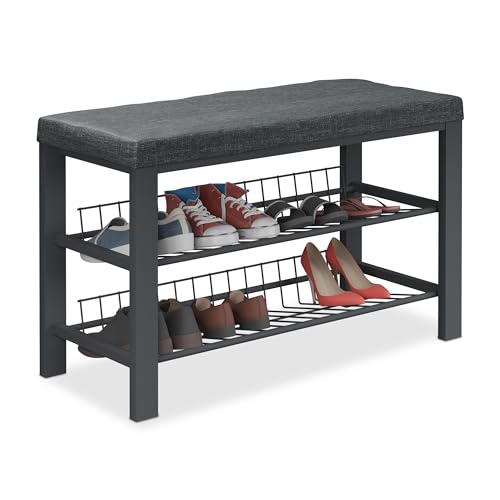 Relaxdays Shoe Bench, 2 Levels, Shoeshelf with Seat, Upholstered, 50.5 ...