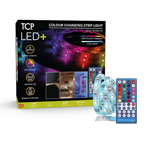 TCP LED Plus Remote Strip Light Colour RGBW 5 Metre, Multi-Colour ...