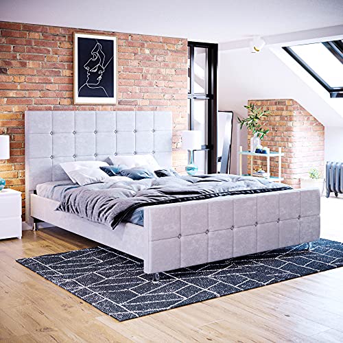Vida Designs Valentina King Size Bed, 5 Ft Bed Frame Upholstered Fabric ...