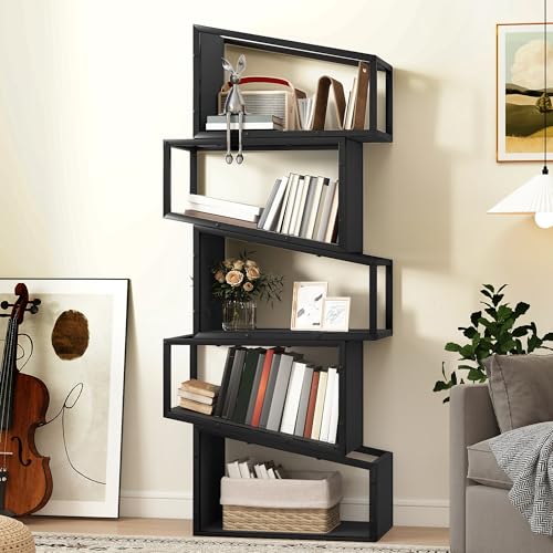 YITAHOME 5 Tier Bookcase, Floorstanding Bookshelf Steel Frame Shelving ...