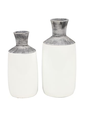 "Deco 79 Coastal Ceramic Cylinder Vase, Set of 2 14"", 12""H, White" by ...