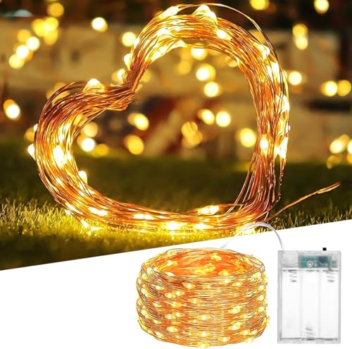 SHATCHI 100 LED/10m Fairy String Lights Copper Wire Battery Operated ...