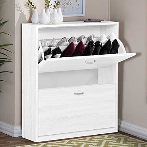 DMORA - Shoe cabinet with 2 flap doors, Entrance shoe rack for 32 pairs ...