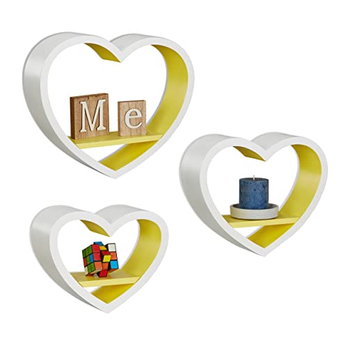 Relaxdays Heart-Shaped Wall Shelves Set of 3, Romantic Decorative ...