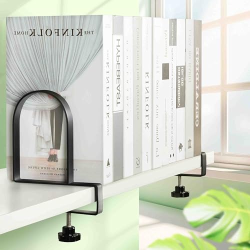Adjustable Book Ends for Shelves (Metal/Black) Heavy-Duty Clamped Metal ...
