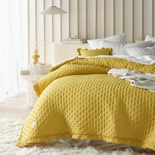 ROOM99 Molly Elegant Mustard Bedspread 240 x 260 cm - Quilted Bed Throw ...