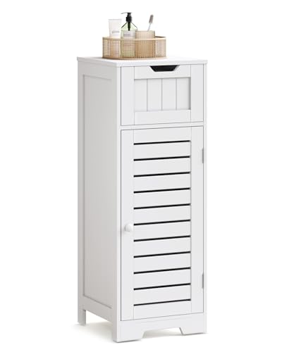 Mondeer Bathroom Floor Cabinet, Freestanding Slim Storage Unit 1 Drawer ...