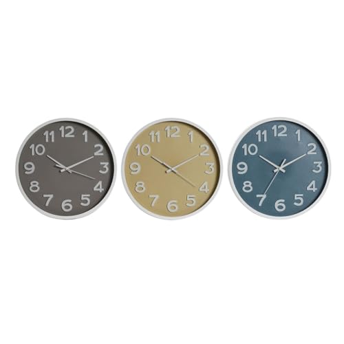 Home ESPRIT Wall Clock Blue White Pink Mustard PVC 30 x 4 x 30 cm (3 ...