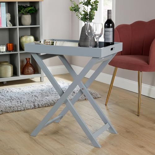 Home Source Butlers Side Table, Portable Wooden Food Drink Serving Tray ...