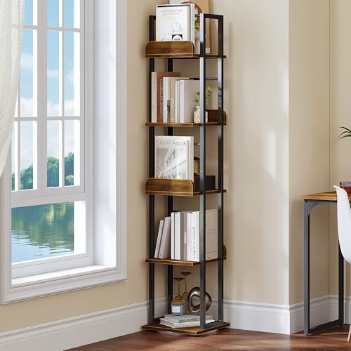 YITAHOME 5-Tier Rotating Bookcase Tall Slim Bookshelf, Living Room 360 ...