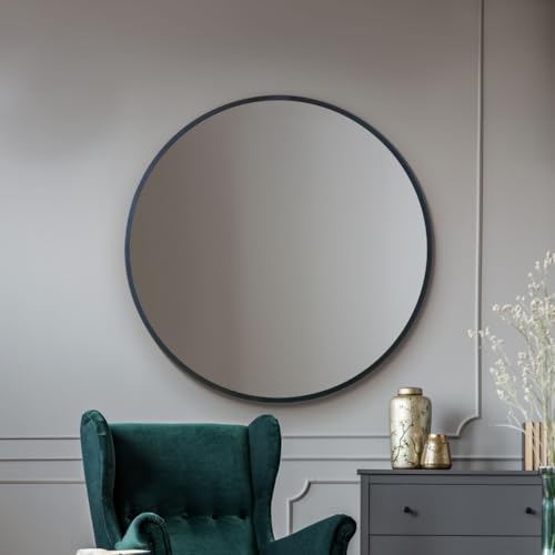 MirrorOutlet Stylish Extra Large Round Circular Black Metal Framed ...