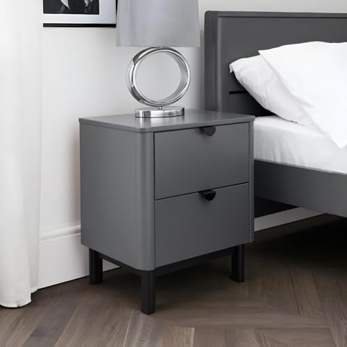 Julian Bowen Storm Grey Wood Chloe 2 Drawer Bedside Table by Amazon | ufurnish.com