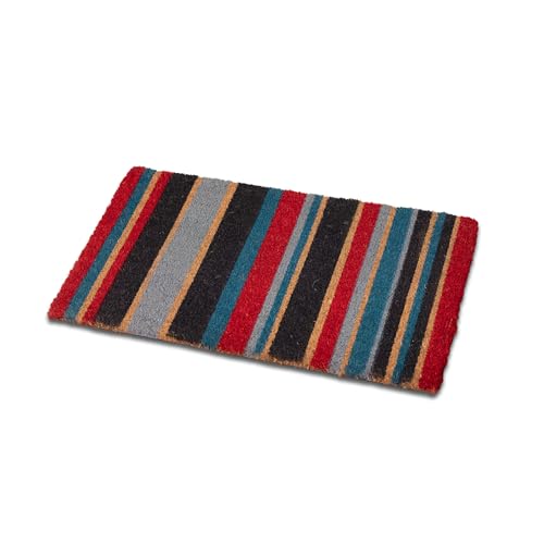 Addis Door Mat 100% Natural Coir Pile with Multi Colour Stripe Design ...