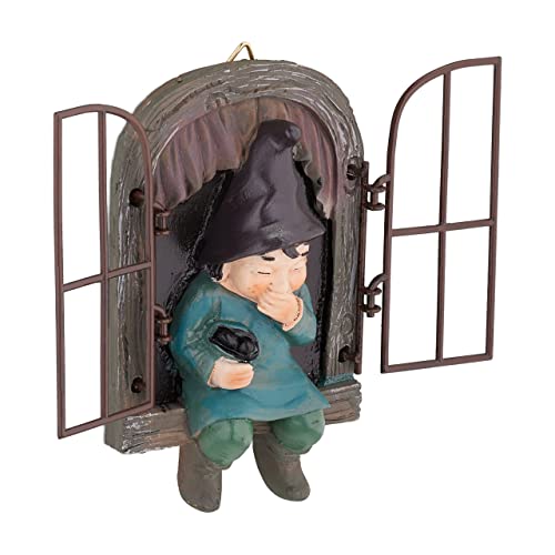 Relaxdays Garden Gnome with Window, Weatherproof, Tree Decor, 15 x 9 cm ...