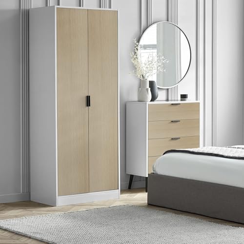 Julian Bowen Alba 2 Door Wardrobe, Rubberwood, White and Oak, One size ...