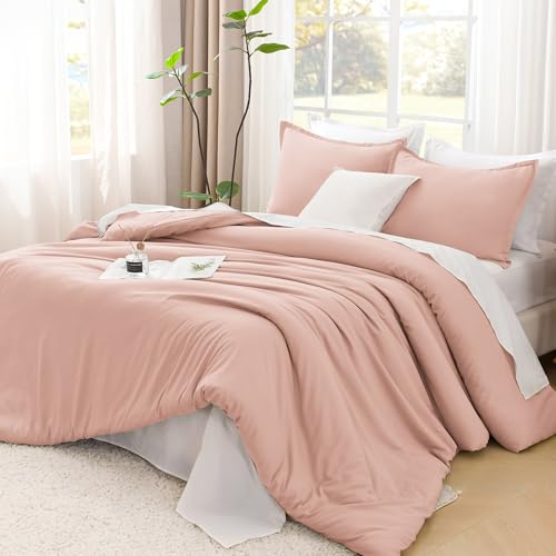 Litanika Pink Twin Comforter Set for Girls, 2 Pieces Kids Blush Plain ...