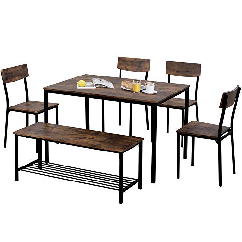 Merax Dining Table and Chairs Set 6 - Wooden Steel Frame Industrial ...