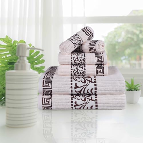 Superior Greek Pattern Decorative 6-Piece Towel Set, Absorbent Premium ...