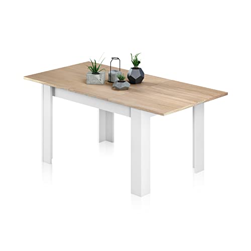Habitdesign Extendable Dining Table, Engineered Wood, Arctic White and ...