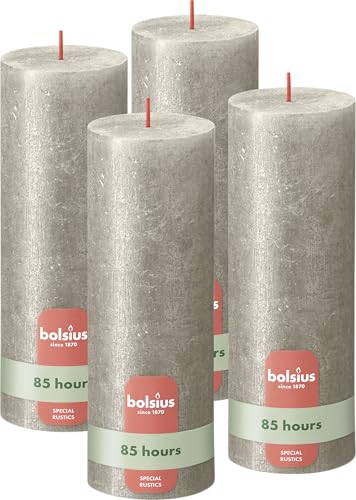 Bolsius Rustic Pillar Candle - Shimmer Champagne - Pack of 4 - Long ...