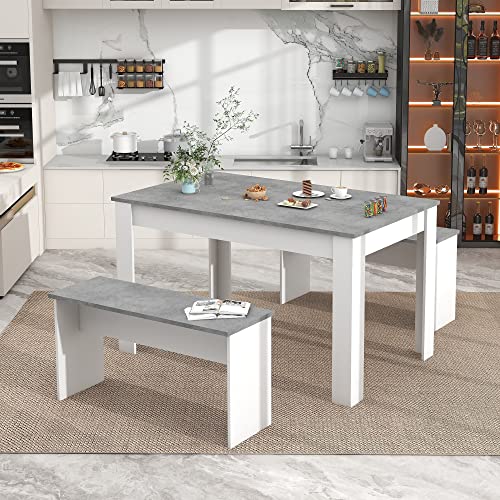 Merax Dining Table and Bench Set 2, Simple but Modern, Compact 4-Person ...